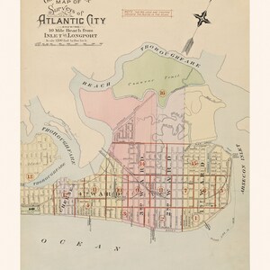 ATLANTIC CITY MAP, Map of Atlantic City N.J., Retro Map, Professional ...