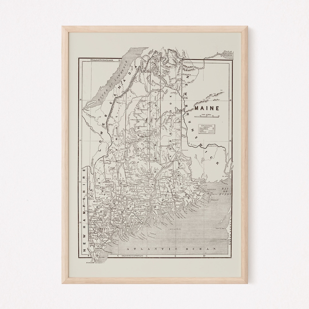 VINTAGE MAINE MAP, Vintage Maine Wall Art, Antique Maine Poster ...