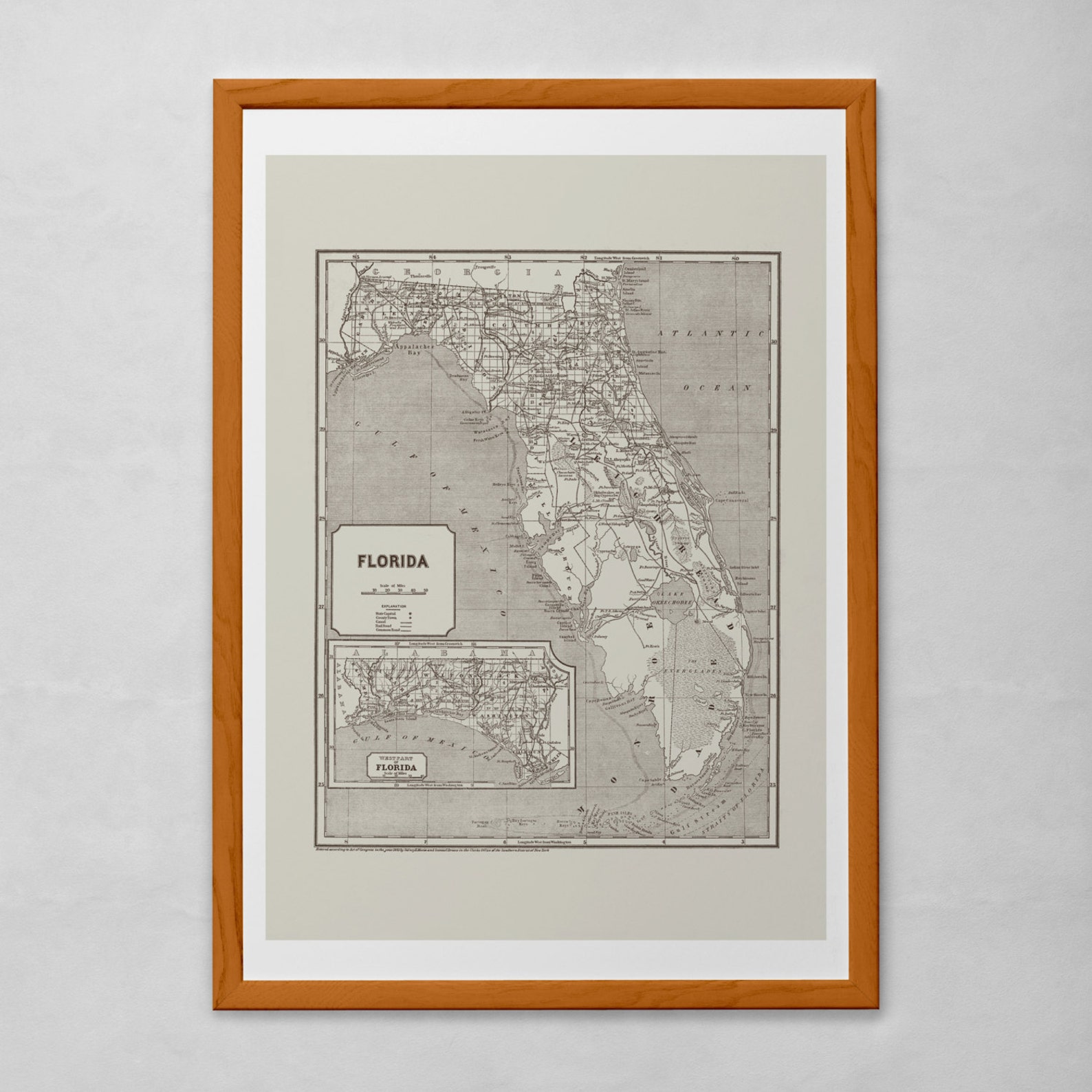 VINTAGE FLORIDA MAP Vintage Florida Wall Art Antique - Etsy