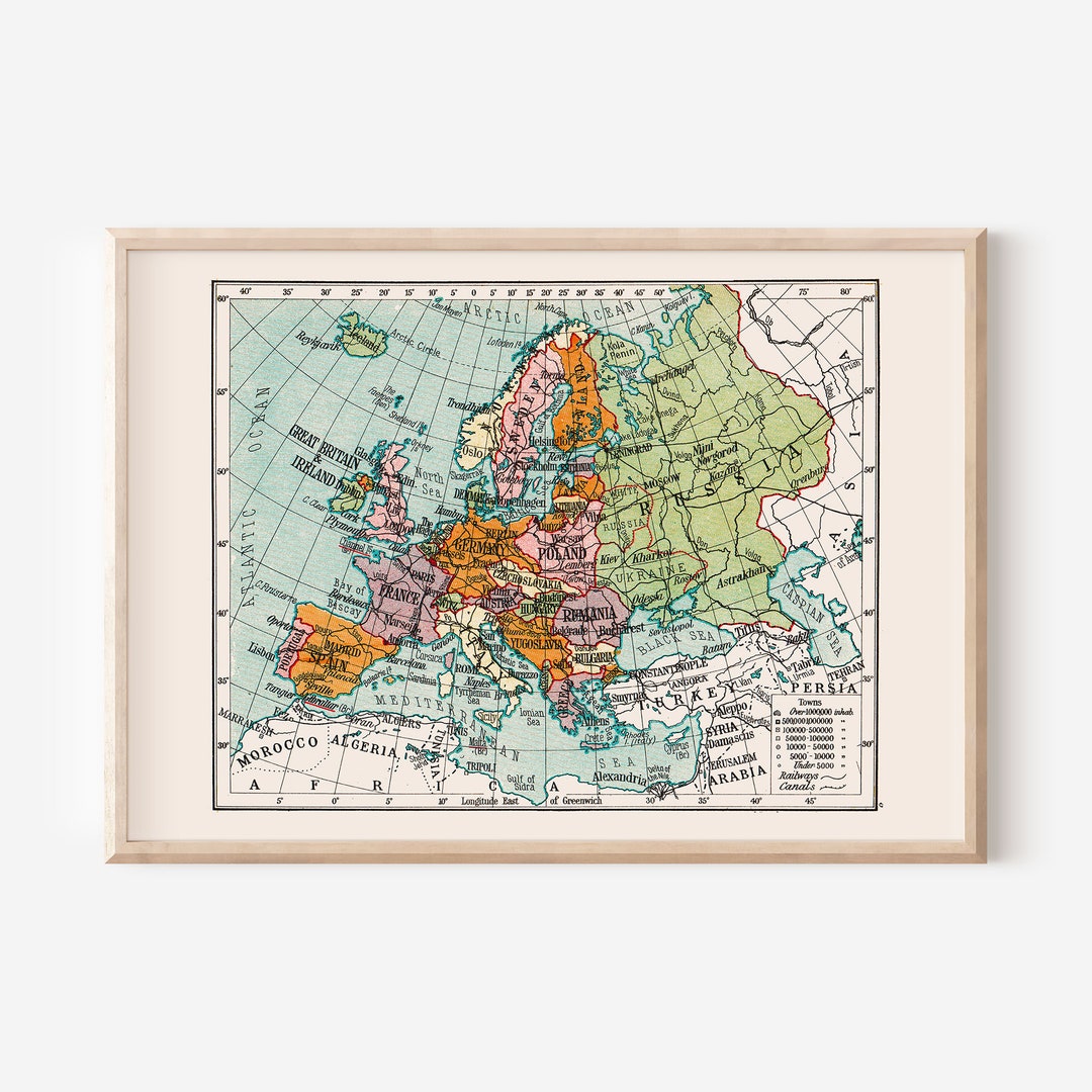 VINTAGE MAP of EUROPE, Vintage Europe Map, High Quality Map, Europe Map ...