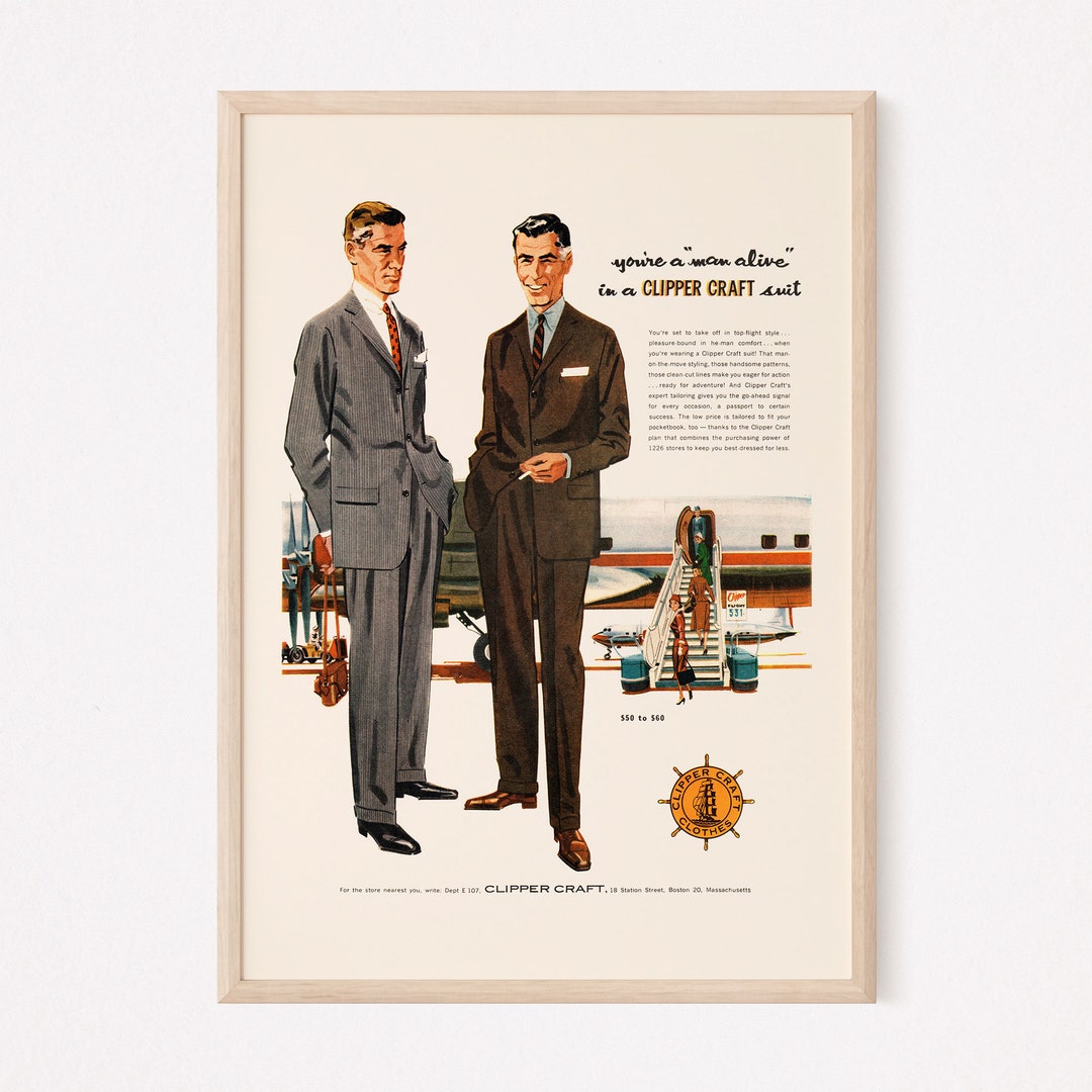 GENTLEMEN FASHION AD, Retro Mid-century Fashion Ad, Vintage Mens Ad ...