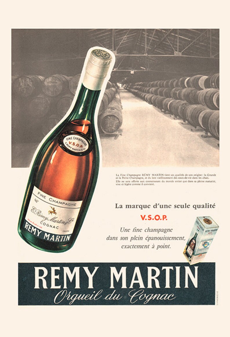 VINTAGE COGNAC PRINT Classic Cognac Ad Mid-Century Poster | Etsy