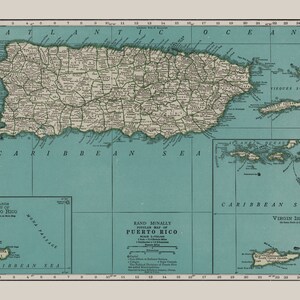 PUERTO RICO MAP, Vintage Map of Puerto Rico, Vintage Map Wall Art ...