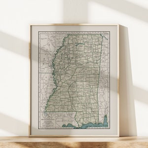 MISSISSIPPI MAP PRINT, Vintage Map of Mississippi, Old Map Print ...