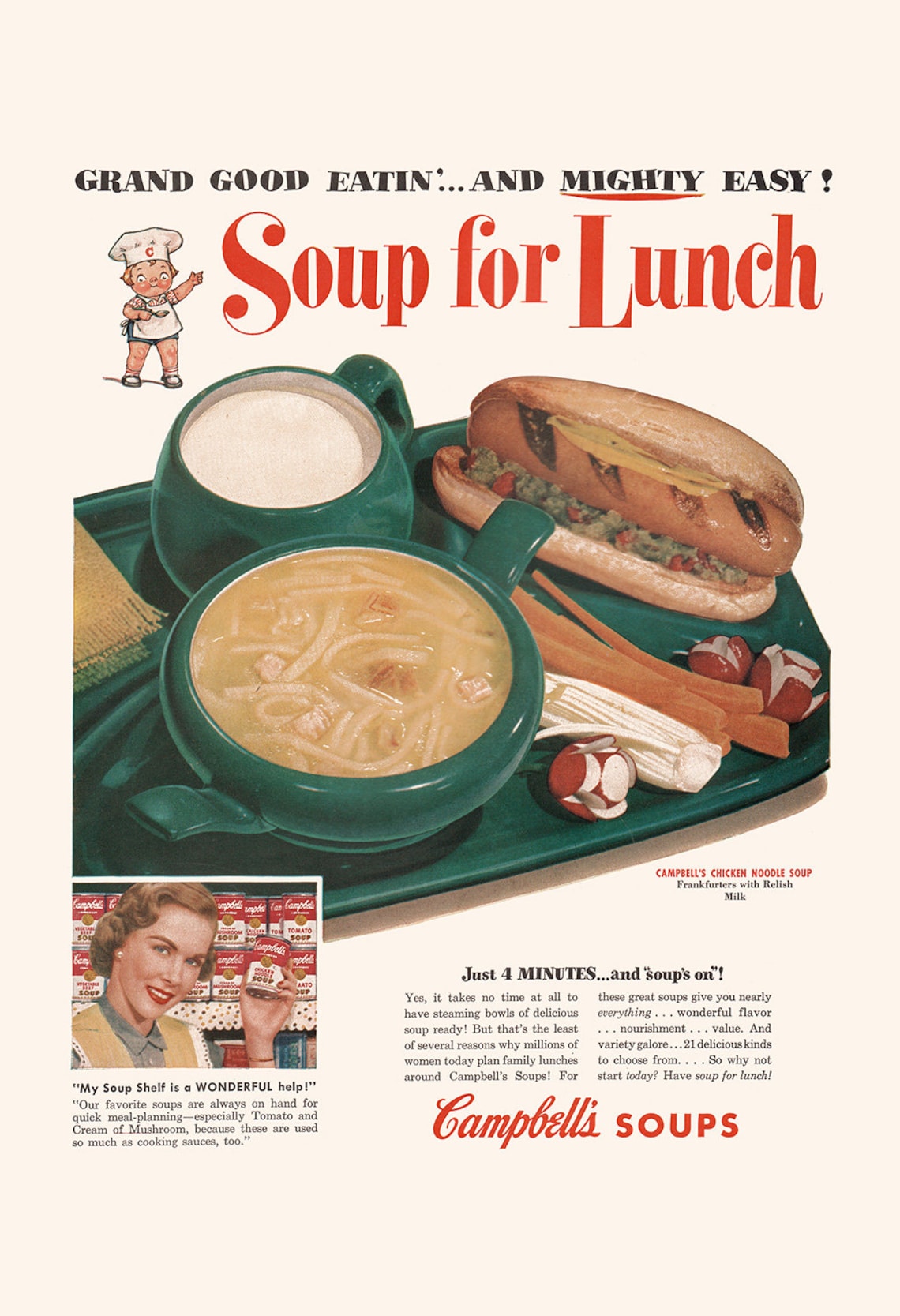 SOUP FOR LUNCH Poster Canned Soup Ad Vintage Ad Lunch | Etsy