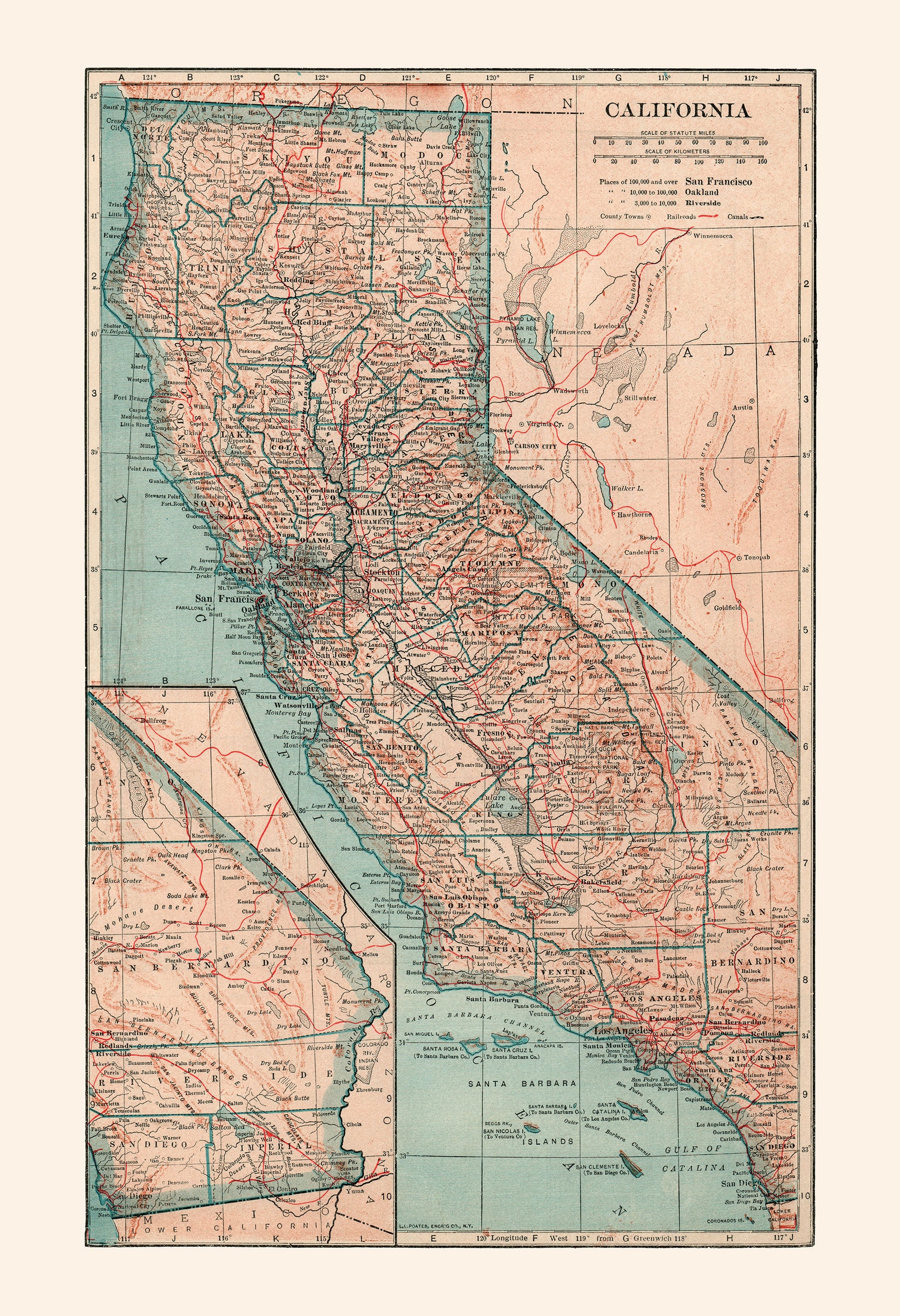 OLD CALIFORNIA MAP Vintage Map of California Retro Map Wall - Etsy