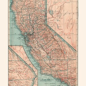 OLD CALIFORNIA MAP, Vintage Map of California, Retro Map Wall Art, West ...