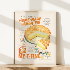 RETRO PIE AD, Vintage Cooking Ad, Mid-century Poster Classic Baking Ad ...