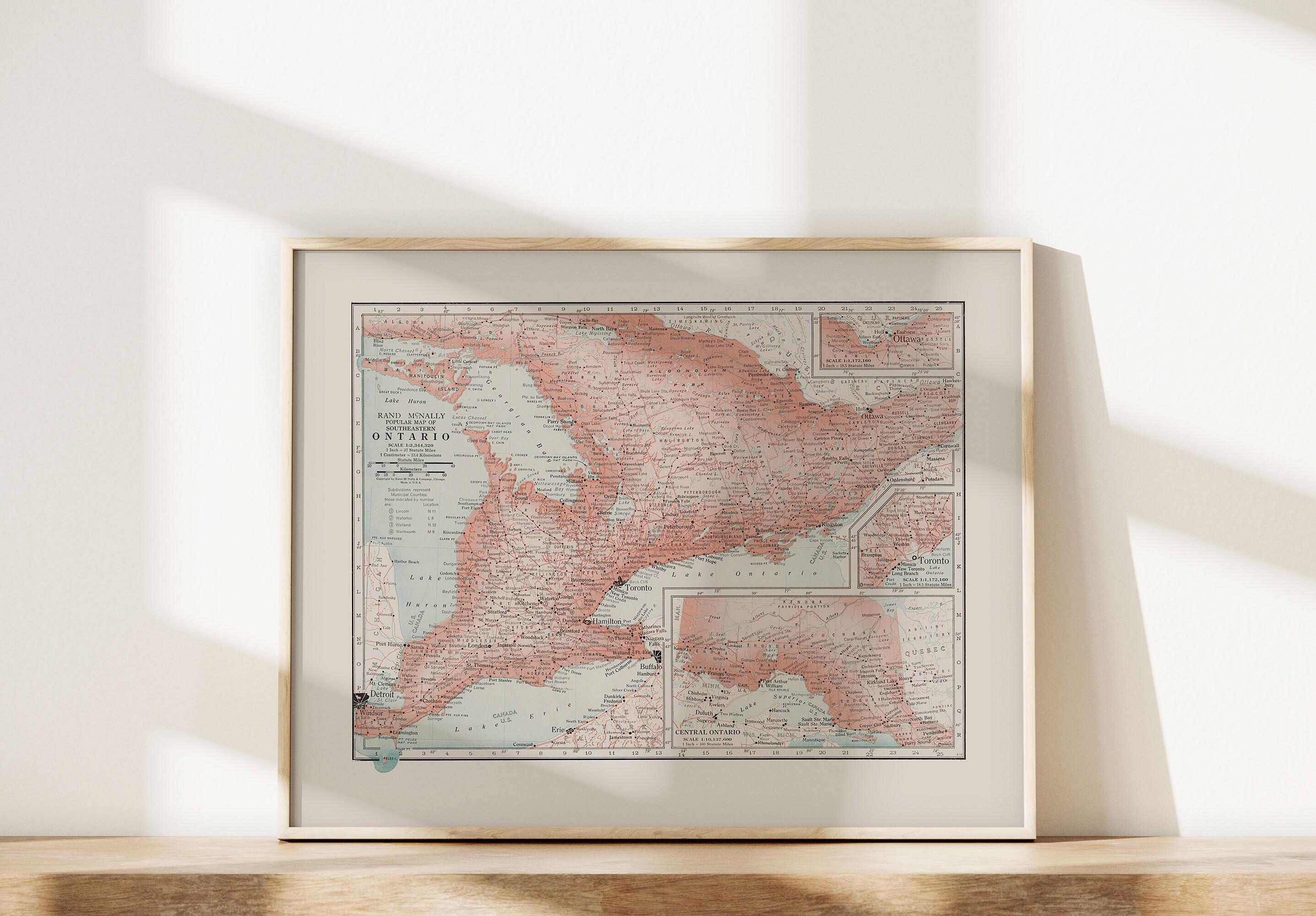 ONTARIO MAP PRINT, Vintage Map of Ontario Canada, Canada Map Print ...