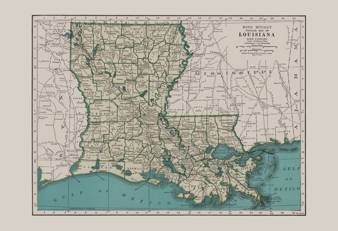 LOUISIANA MAP PRINT Vintage Map of Louisiana High Quality - Etsy