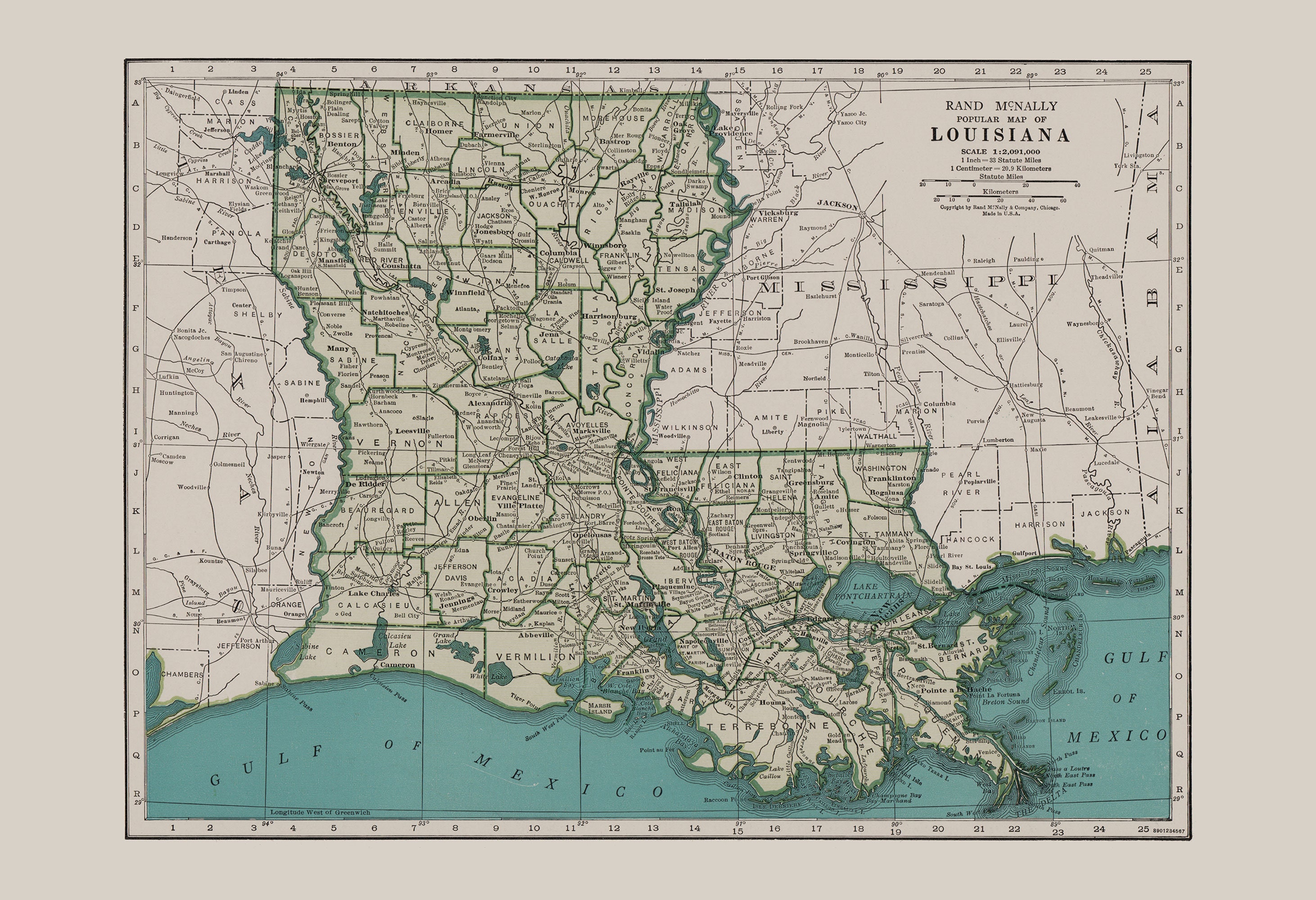 LOUISIANA MAP PRINT Vintage Map of Louisiana High Quality - Etsy Canada
