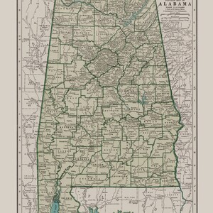 VINTAGE ALABAMA MAP Vintage Map of Alabama Wall Art | Etsy