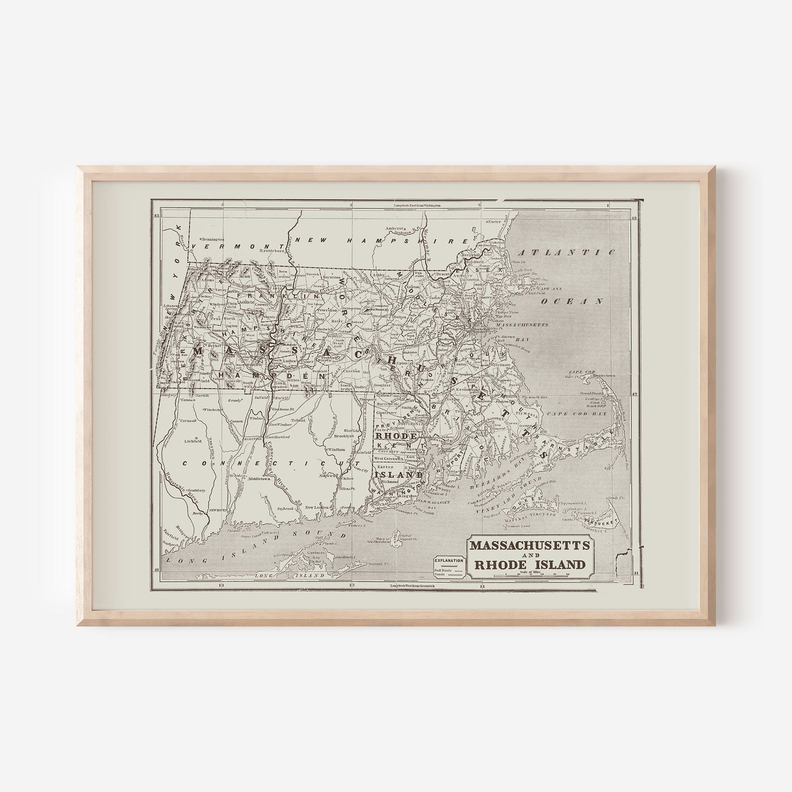 VINTAGE MASSACHUSETTS MAP Antique Map of Massachustetts and - Etsy Canada