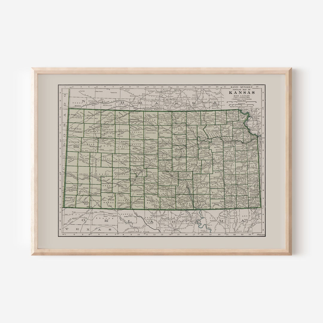 KANSAS MAP PRINT, Vintage Map of Kansas, Old Map Print, Vintage Wall ...