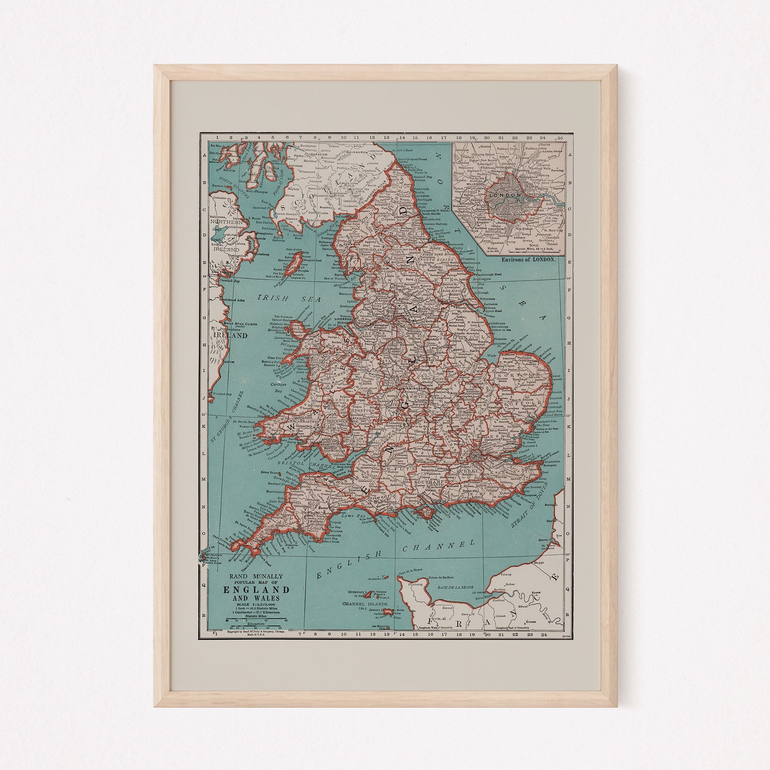 VINTAGE ENGLAND MAP Vintage Map of England Wall Art - Etsy