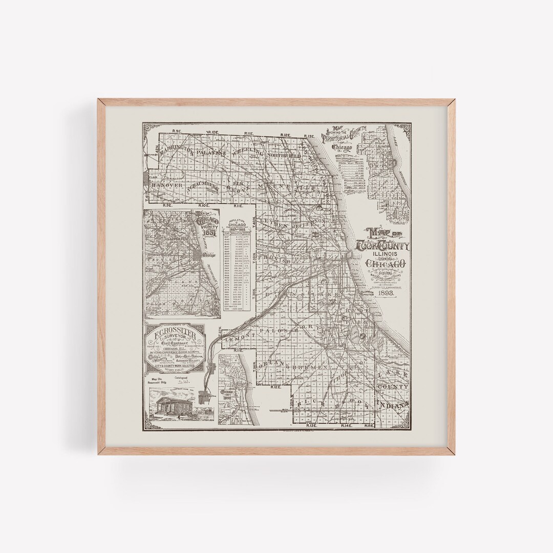 ANTIQUE CHICAGO MAP, Retro Cook County Map Print, Minimalist Chicago ...