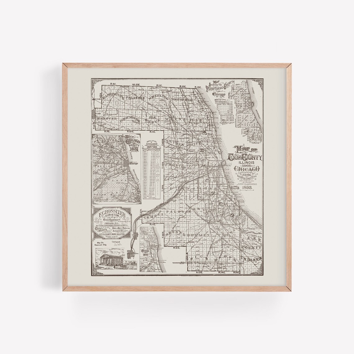 ANTIQUE CHICAGO MAP Retro Cook County Map Print Minimalist - Etsy Canada