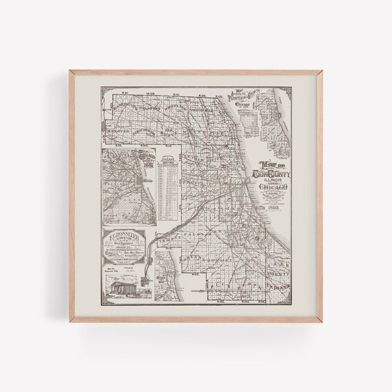 ANTIQUE CHICAGO MAP Retro Cook County Map Print Minimalist - Etsy