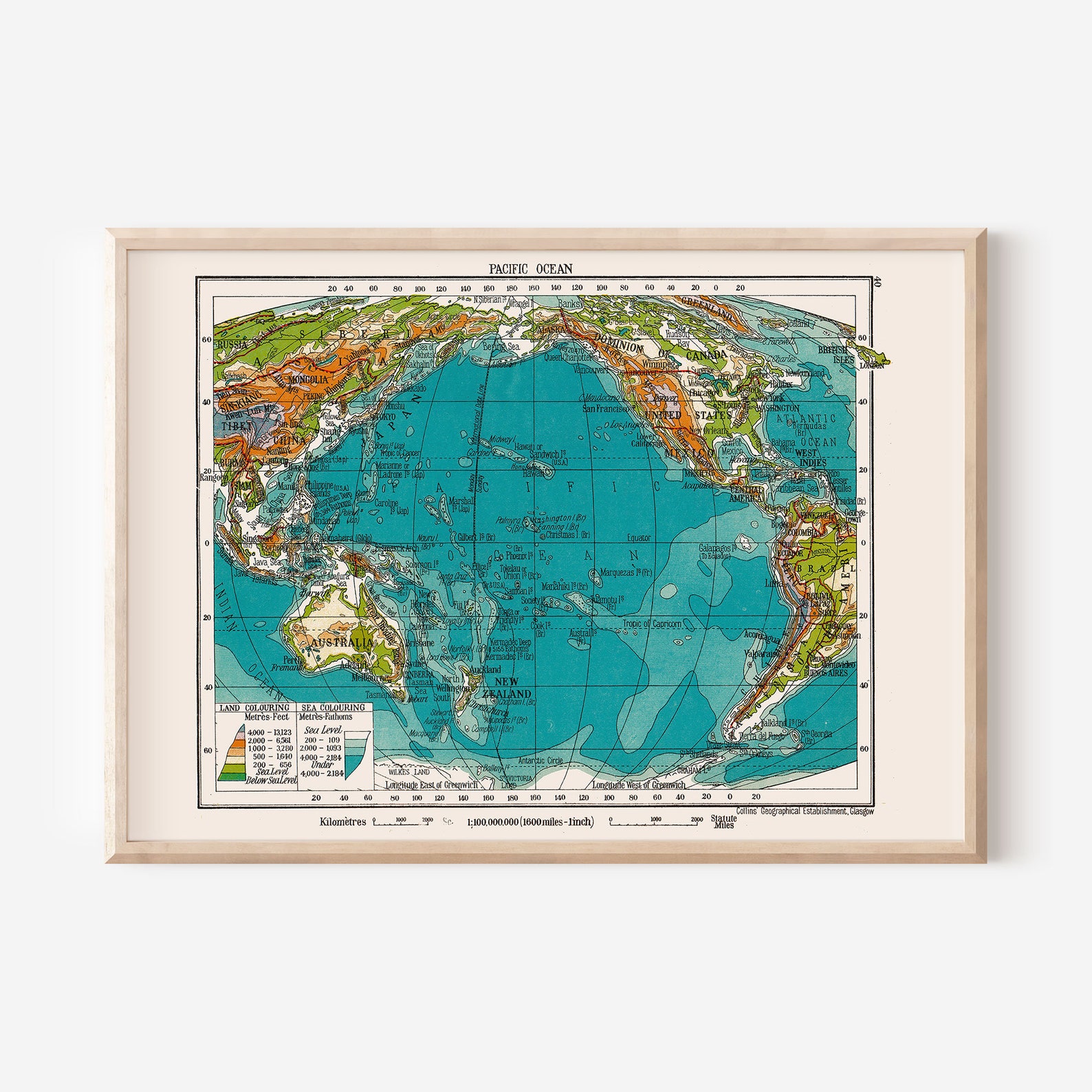 VINTAGE MAP of the Pacific Ocean, Vintage Map Wall Art, Vintage Map ...
