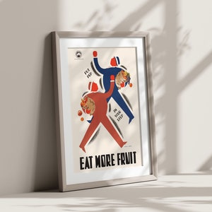 EAT FRUIT POSTER, Fun Poster, Retro Kitchen Decor, Vintage Art Deco ...