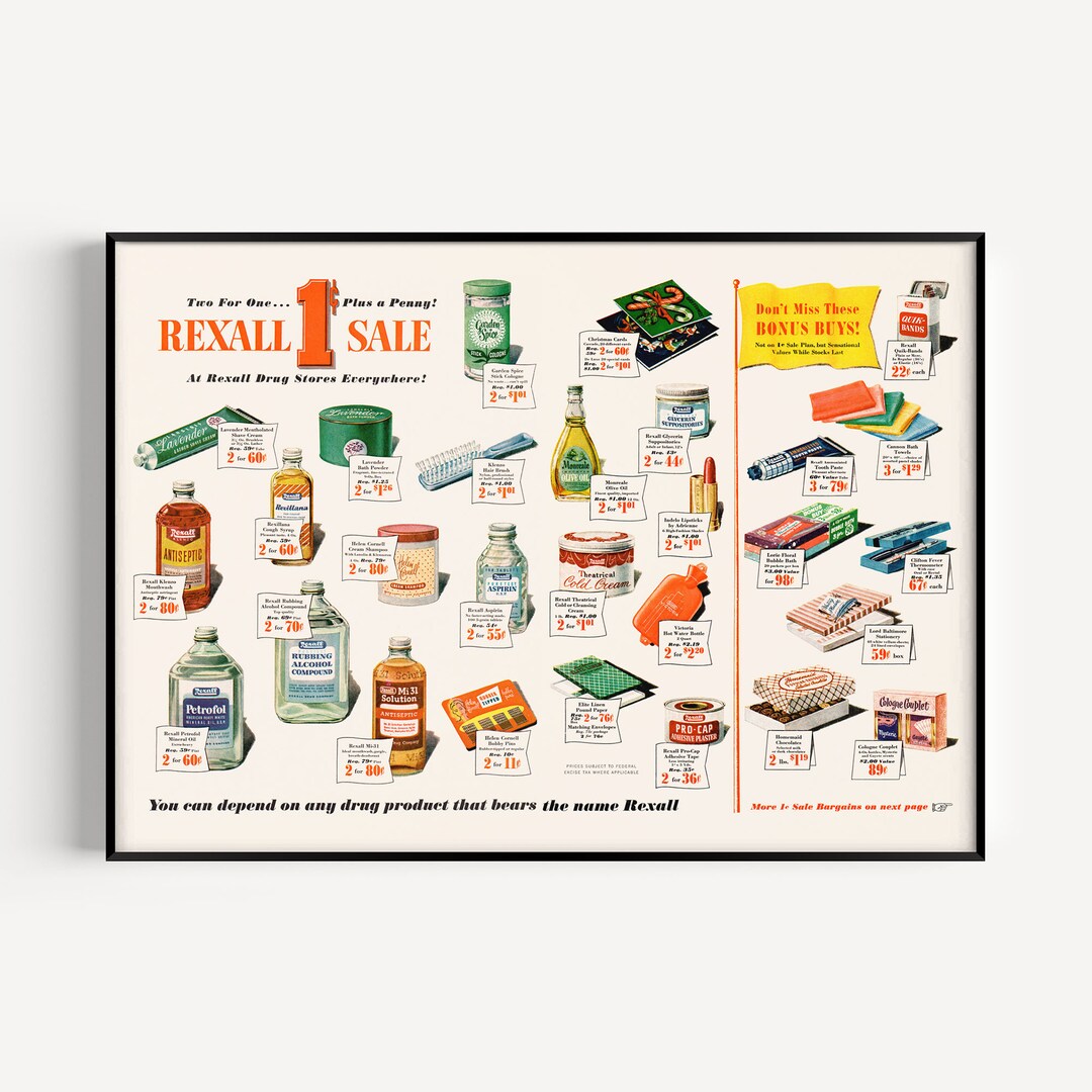 VINTAGE AD PRINT, Drug Store Poster, Retro Bathroom Decor, Medicine ...