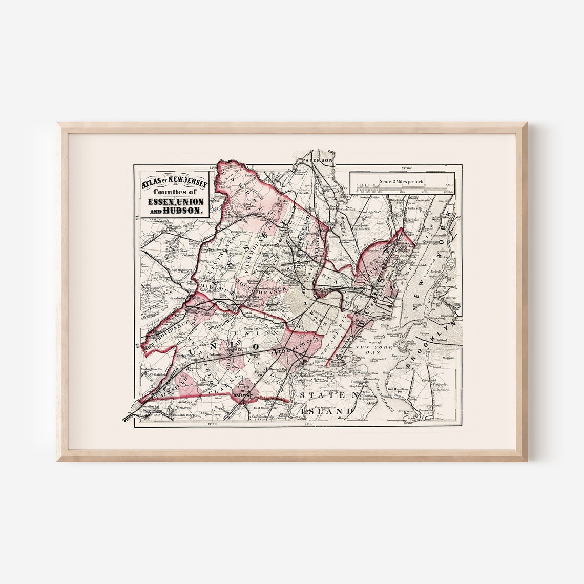 NEW JERSEY MAP Essex County Map Hudson County Map Union - Etsy