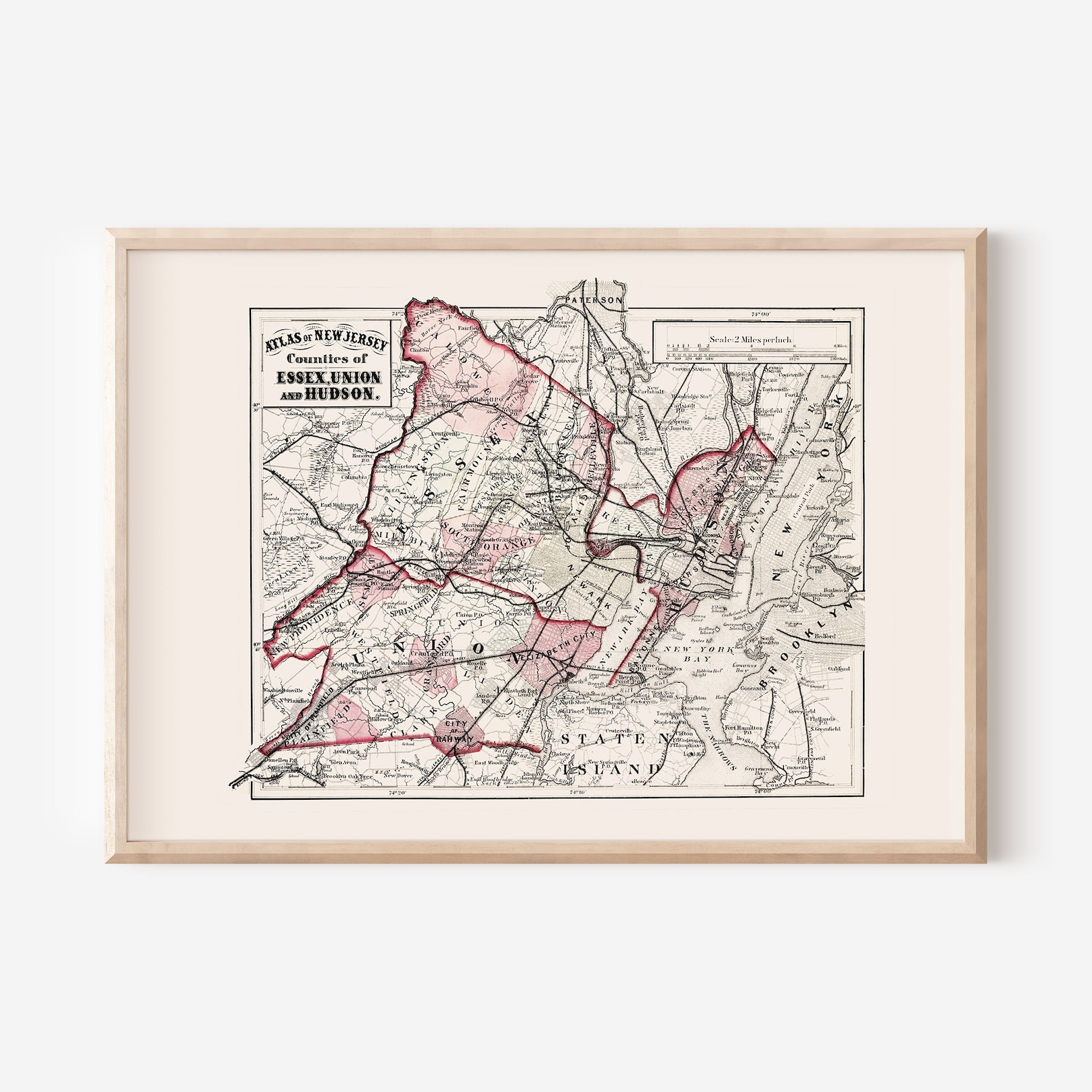 NEW JERSEY MAP Essex County Map Hudson County Map Union - Etsy