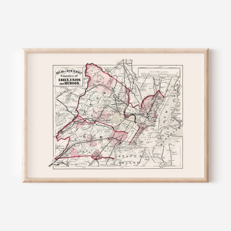 NEW JERSEY MAP Essex County Map Hudson County Map Union - Etsy