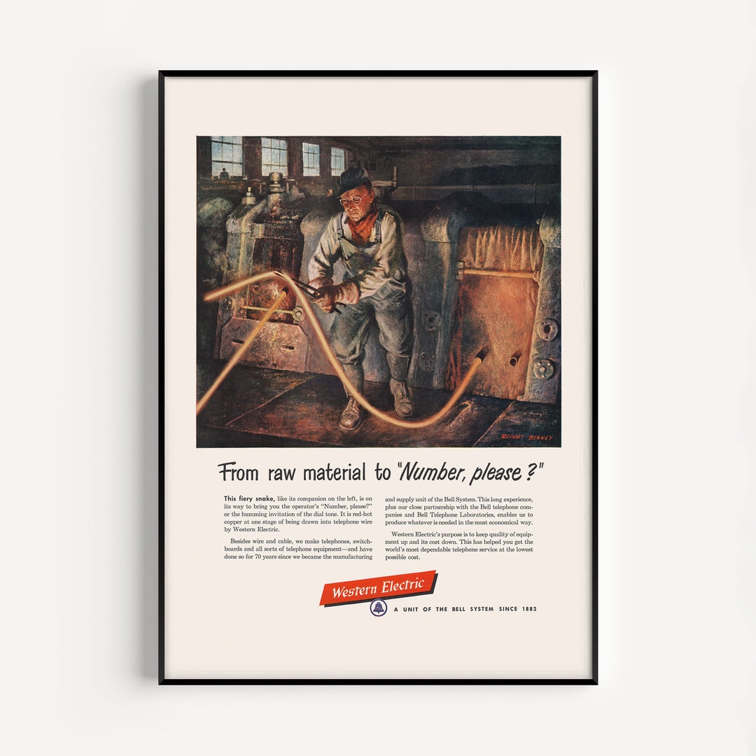 VINTAGE ELECTRICIAN ART, Retro Electricity Poster, Manufacturing Poster ...