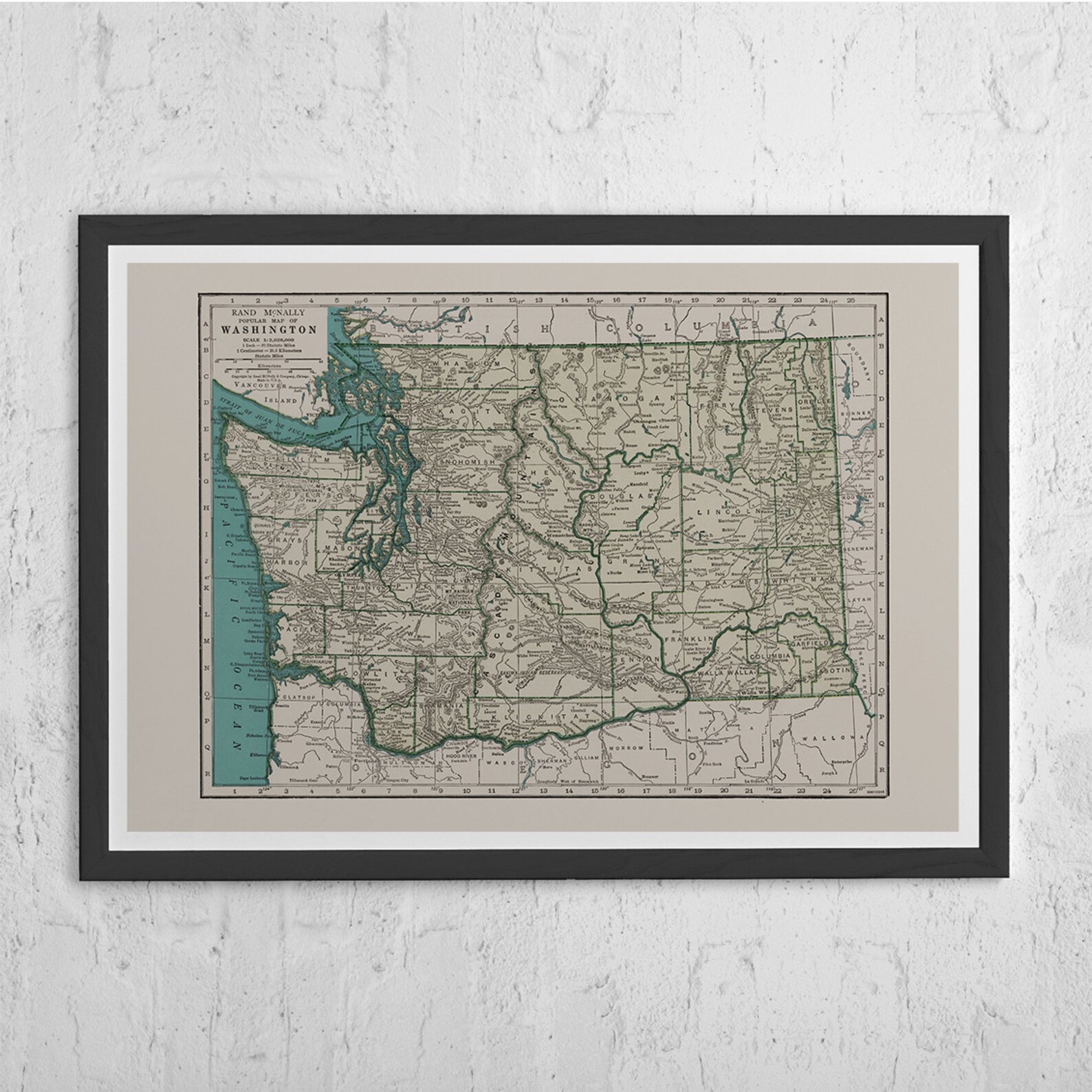 WASHINGTON STATE MAP Vintage Map of Washington State | Etsy
