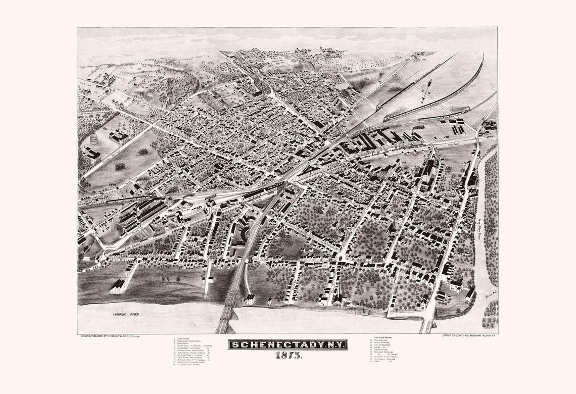 SCHENECTADY MAP PRINT, Antique Schenectady N.Y. Map, Antique Map Print ...