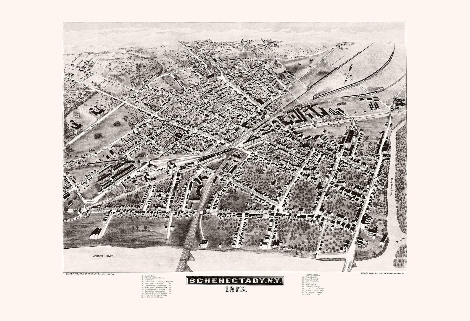 SCHENECTADY MAP PRINT, Antique Schenectady N.Y. Map, Antique Map Print ...