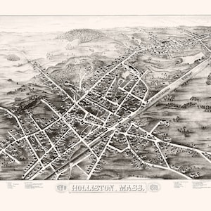 HOLLISTON MAP PRINT, Antique Holliston Mass Map, Antique Map Print ...
