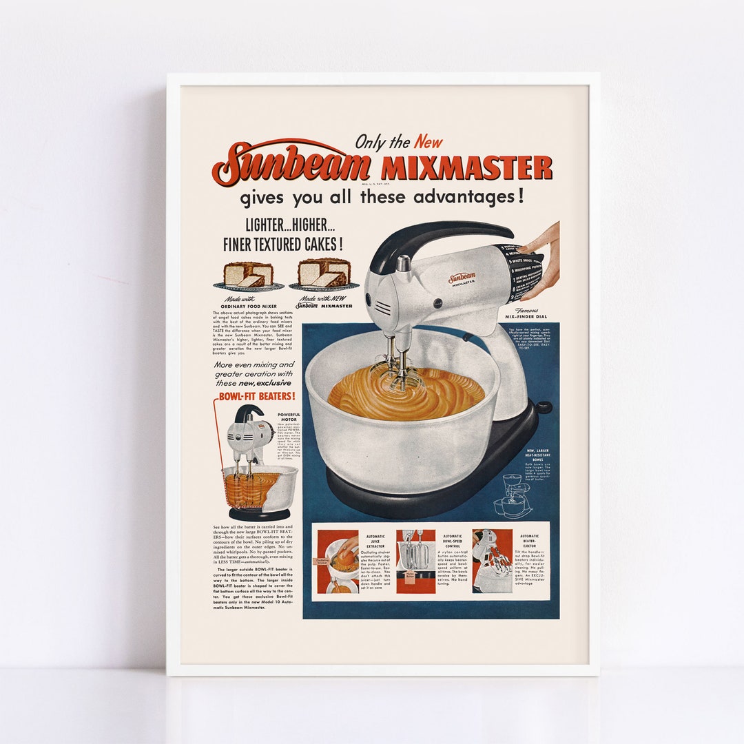 MIXER BAKING AD, Vintage Kitchen Poster, Vintage Ad, Retro Mid-century ...