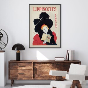 Vintage LIPPINCOTT'S Poster Art Nouveau Poster Bibliophile BOOK LOVER ...