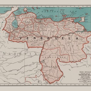 VINTAGE VENEZUELA MAP, Vintage Map of Venezuela Wall Art, Vintage Map ...