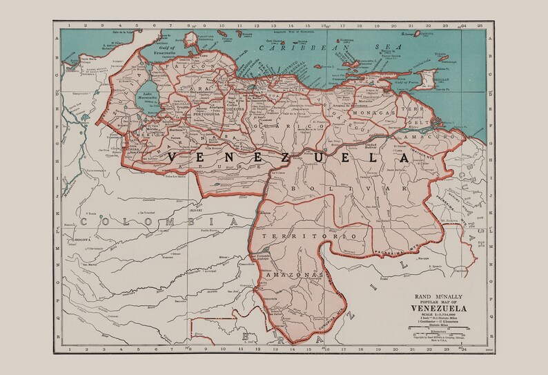 VINTAGE VENEZUELA MAP Vintage Map of Venezuela Wall Art - Etsy