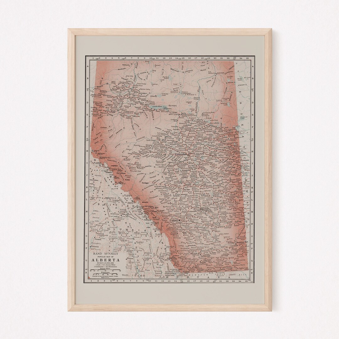 ALBERTA CANADA MAP, Vintage Map of Alberta, Canada Wall Art, Vintage ...