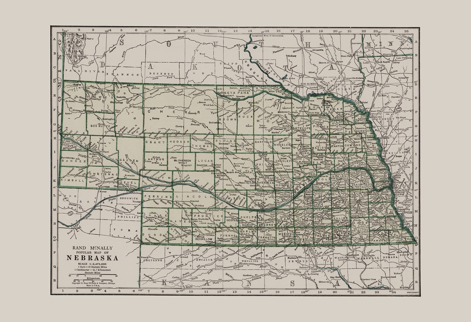 NEBRASKA MAP PRINT Vintage Map of Nebraska Antique Map - Etsy