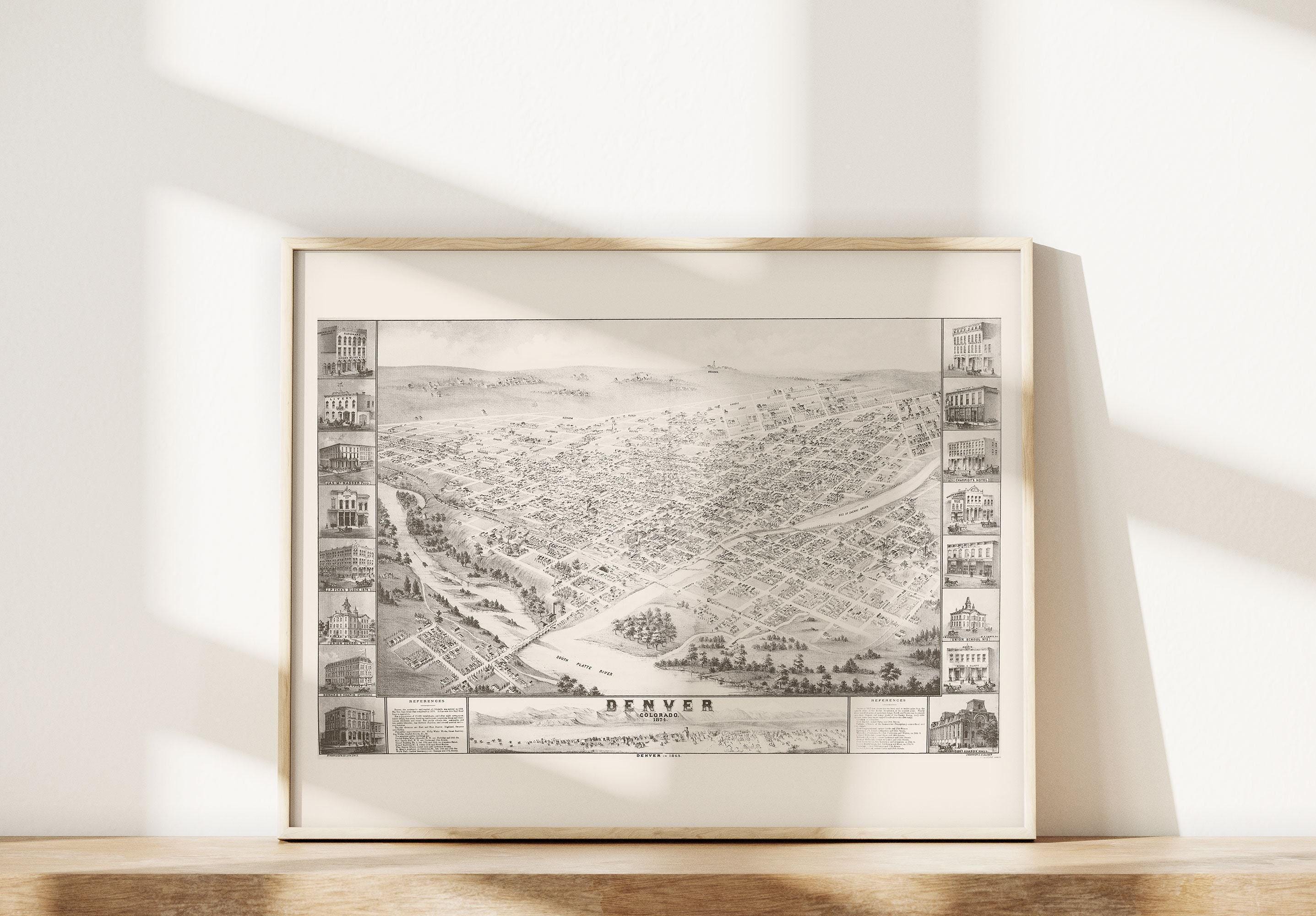 ANTIQUE DENVER MAP, Vintage Map of Denver Colorado, Old Map Print ...