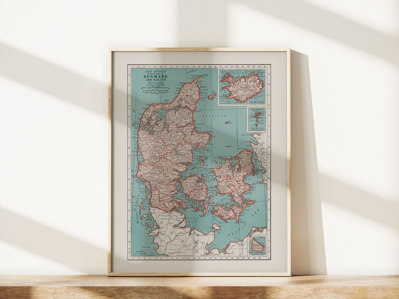 DENMARK MAP PRINT Vintage Map of Denmark Old Map Print - Etsy