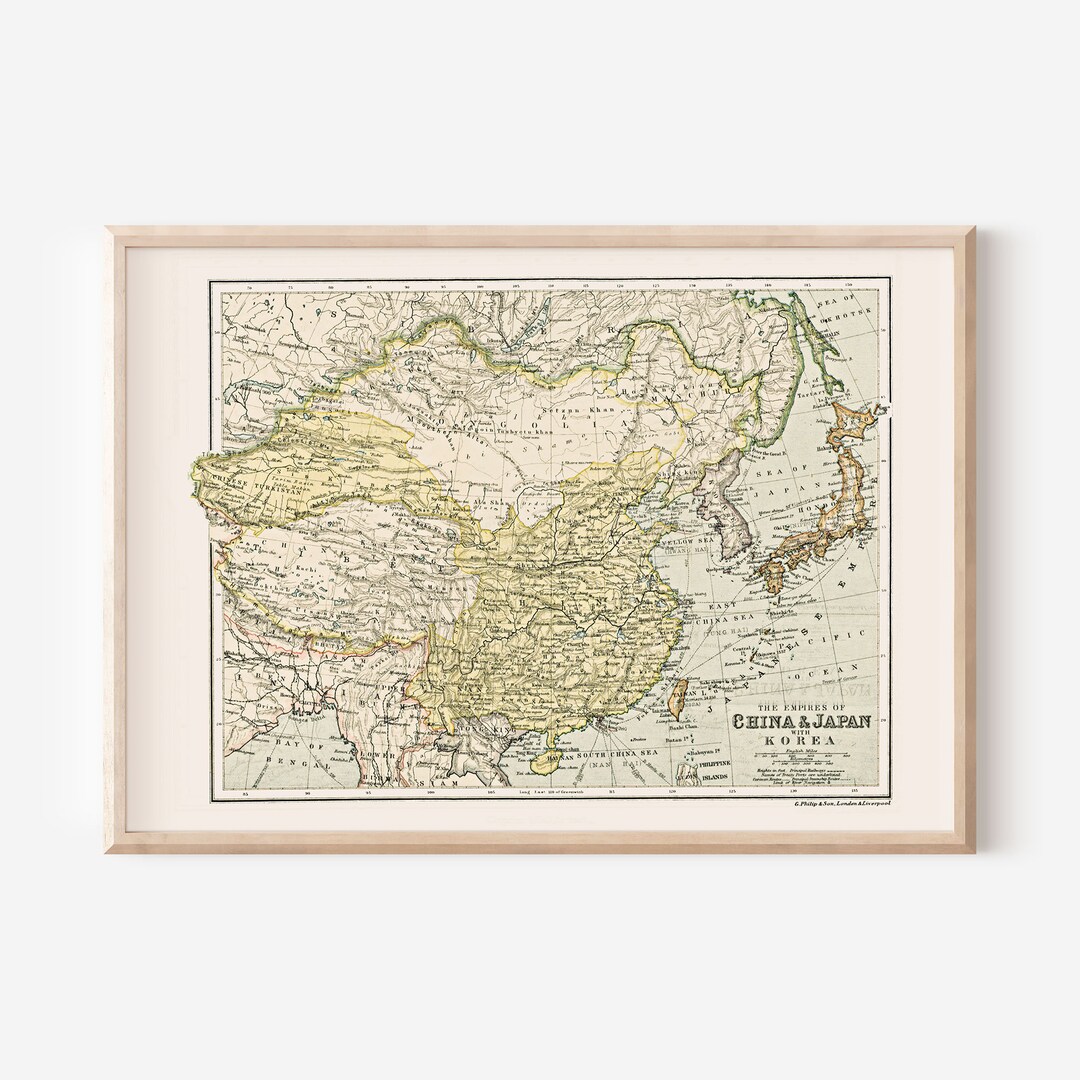 MAP of CHINA and JAPAN, Historical Map, Office Wall Art, Professional ...
