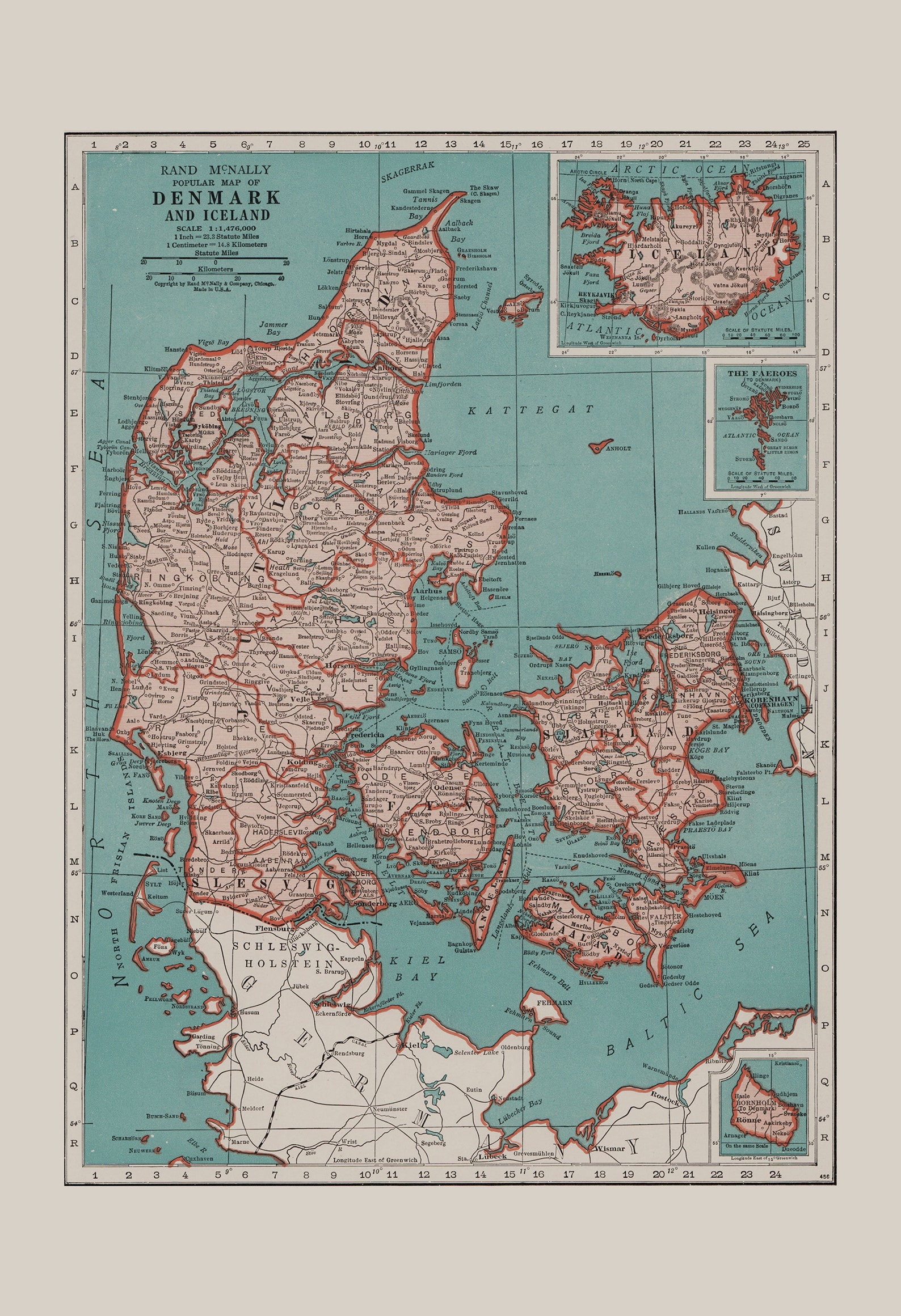 DENMARK MAP PRINT Vintage Map of Denmark Old Map Print - Etsy
