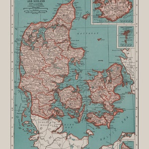 DENMARK MAP PRINT, Vintage Map of Denmark, Old Map Print, Vintage Wall ...