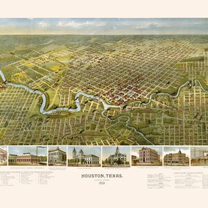 VINTAGE HOUSTON TEXAS Map, Vintage Map of Houston, Old Map Print ...