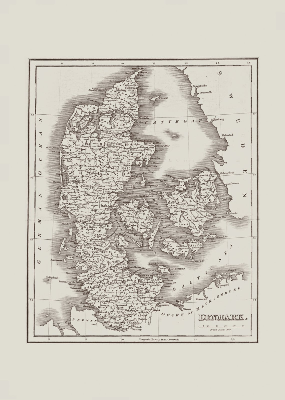 VINTAGE DENMARK MAP Retro Map of Denmark Minimalist Map | Etsy