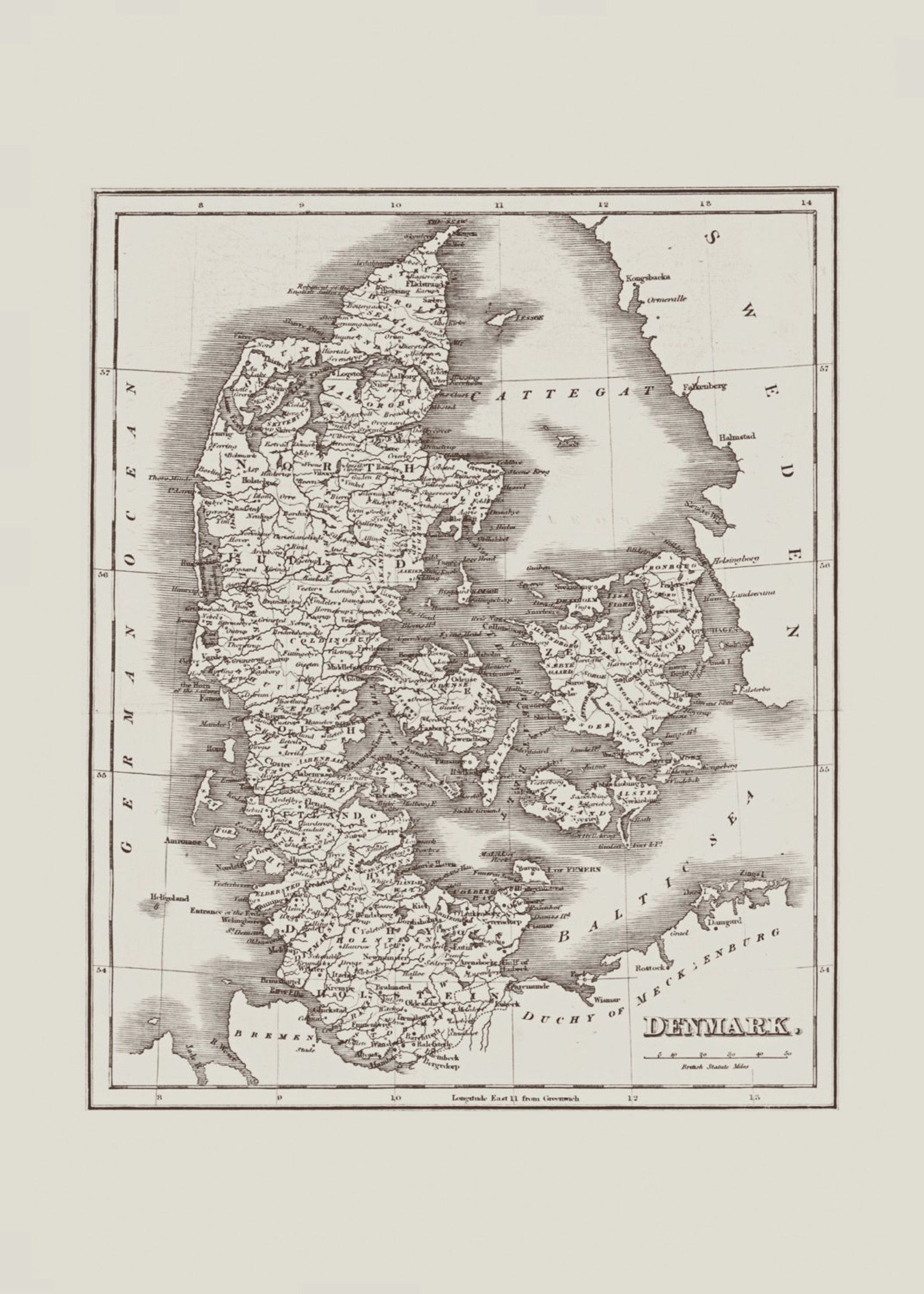 VINTAGE DENMARK MAP Retro Map of Denmark Minimalist Map | Etsy