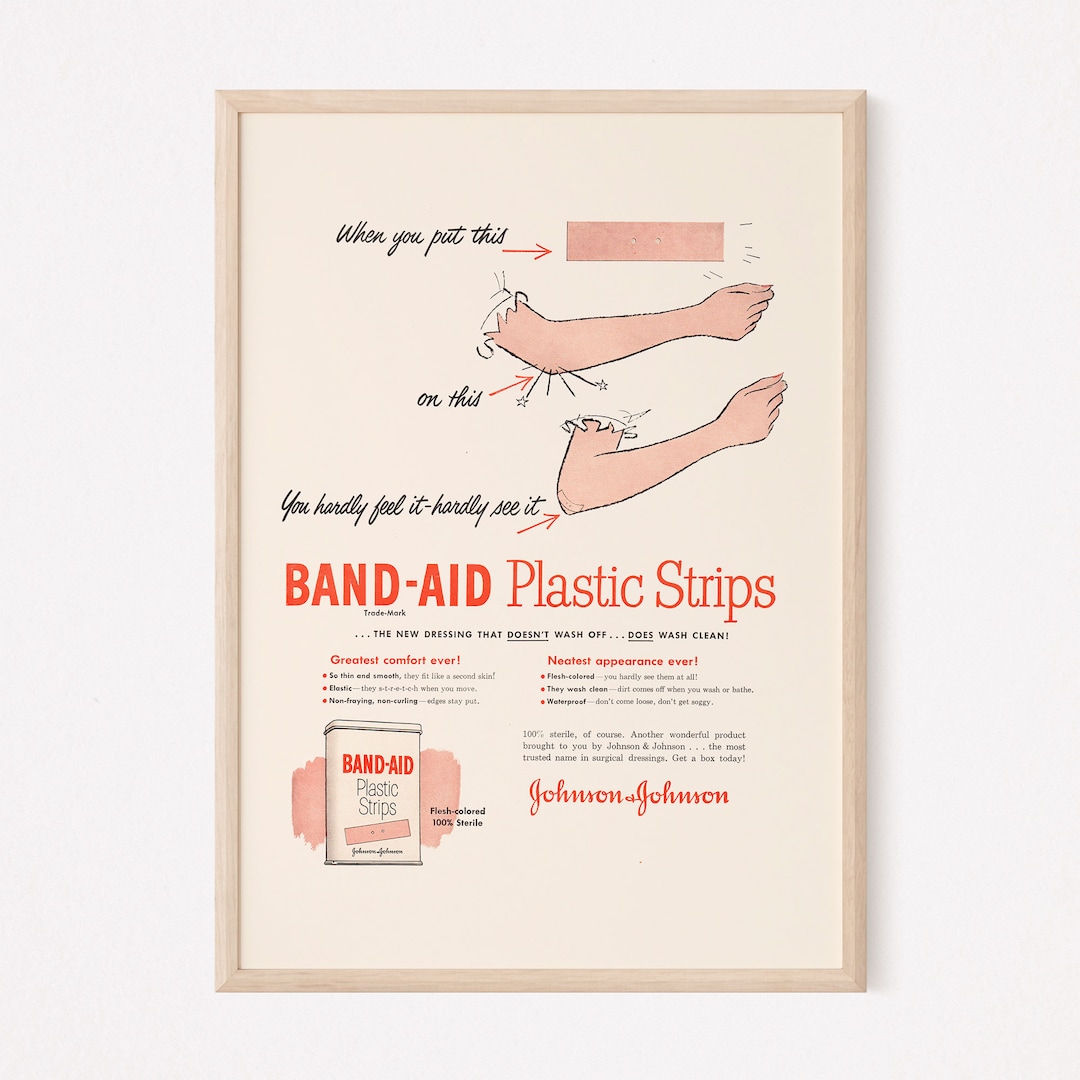 VINTAGE BAND-AID Ad, Retro Mid-century Ad, Vintage Laundry Room Poster ...