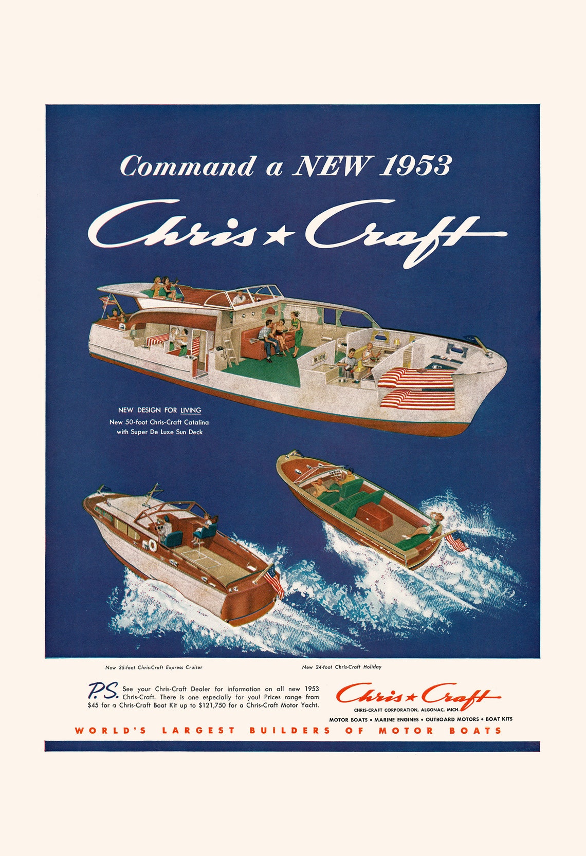 MOTOR BOATS POSTER Vintage Ad Print 1950s Boat Ad Classic | Etsy