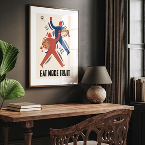 EAT FRUIT POSTER, Fun Poster, Retro Kitchen Decor, Vintage Art Deco ...
